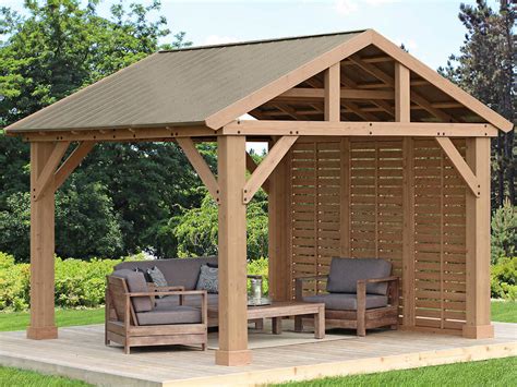 Buy 14ft X 12ft 4 3 X 3 7m Yardistry Cedar Pavilion With Privacy Wall