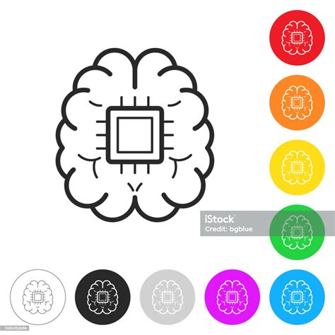 뇌 칩 임플란트 다채로운 버튼의 아이콘 Brain Computer Interface에 대한 스톡 벡터 아트 및 기타 이미지
