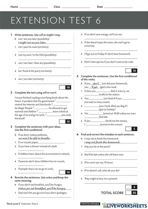 Extension Test 6 Think 2 Online Exercise For Live Worksheets