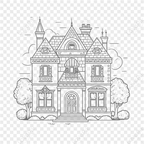 큰 집 색칠하기 책 페이지 성인을 위한 그림의 페이지 개요 스케치 벡터창문미술 Png 일러스트 무료 다운로드 Lovepik