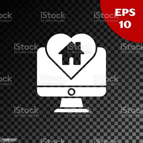 투명 한 어두운 배경에 격리 된 심장 모양 아이콘에 집 흰색 컴퓨터 모니터 홈 기호를 사랑 해요 가족 부동산 및 부동산 벡터 일러스트레이션 가족에 대한 스톡 벡터 아트 및
