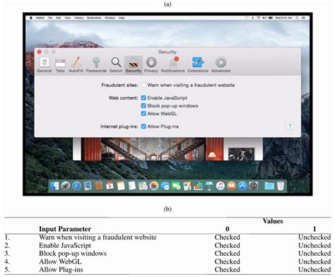 Safari Web Browser Configuration Involves Five Input Parameters Each