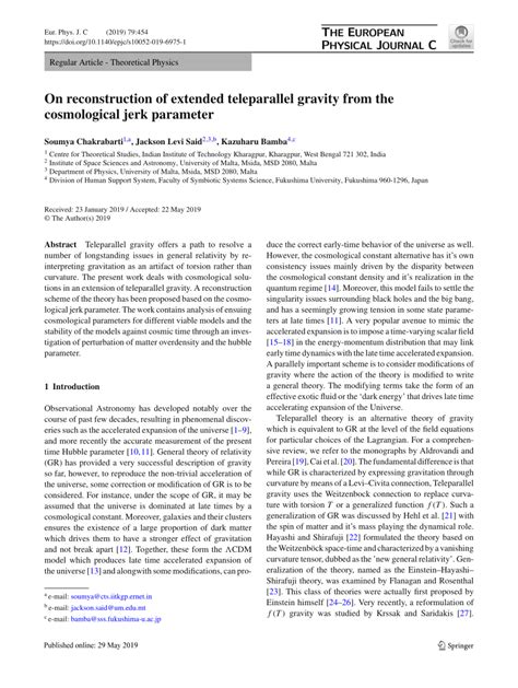 Pdf On Reconstruction Of Extended Teleparallel Gravity From The