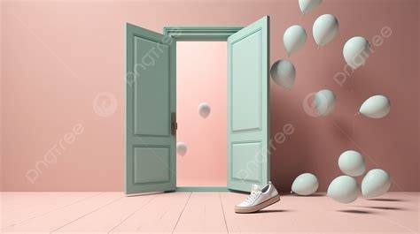 파스텔 배경에서 문 앞에 떠 있는 미니멀한 3d 장면 신발 운동화 3d 렌더링 실행 배경 배경 일러스트 및 사진 무료 다운로드 Pngtree