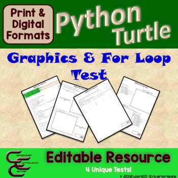 Python Turtle Graphics And For Loop Editable Test Resource Package