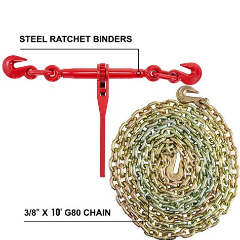Vevor Chain And Binder Kit 3 8in 1 2in Ratchet Load Binders 9215lbs