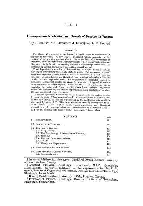 Pdf Homogeneous Nucleation And Growth Of Droplets In Vapors