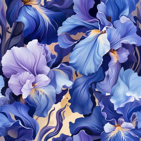 Iris Blossom In Oil Style Seamless Pattern Design For Download