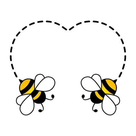 Premium Vector Cute Bee Flying Heart Dotted Lines Path With Start