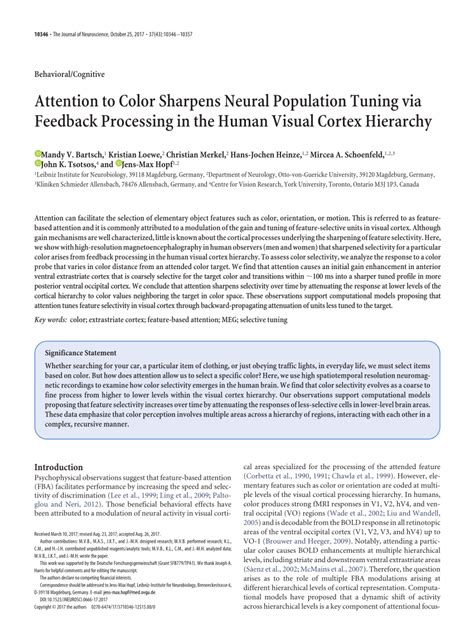 Pdf Attention To Color Sharpens Neural Population Tuning Via Feedback