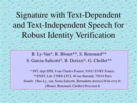 Ppt Signature With Text Dependent And Text Independent Speech For