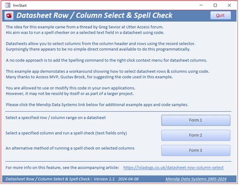 Datasheet Row Column Select And Spell Check