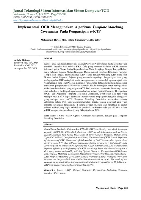 Pdf Implementasi Ocr Menggunakan Algoritma Template Matching