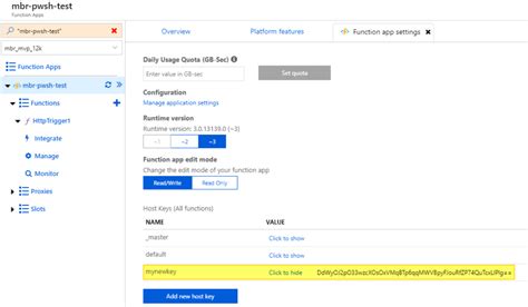 manage azure function keys using powershell about