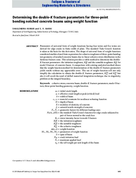 Pdf Determining The Double K Fracture Parameters For Three Point Bending Notched Concrete