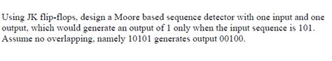 Solved Using Jk Flip Flops Design A Moore Based Sequence