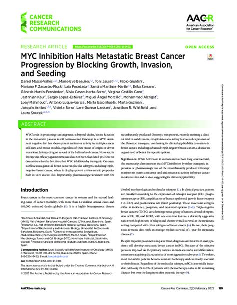 Pdf Myc Inhibition Halts Metastatic Breast Cancer Progression By Blocking Growth Invasion