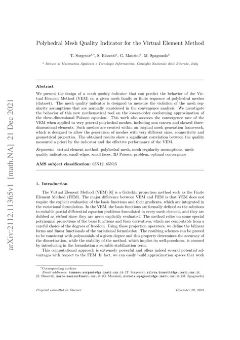 Pdf Polyhedral Mesh Quality Indicator For The Virtual Element Method