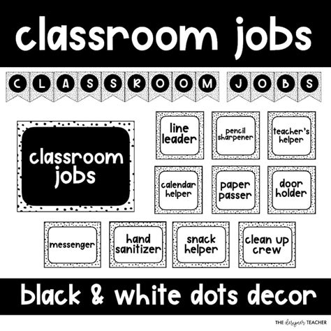 Editable Classroom Student Jobs Display Chart Bulletin Board With Black