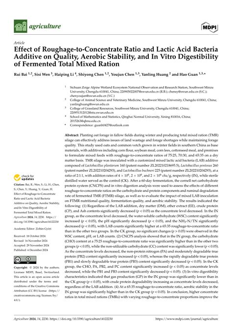 Pdf Effect Of Roughage To Concentrate Ratio And Lactic Acid Bacteria