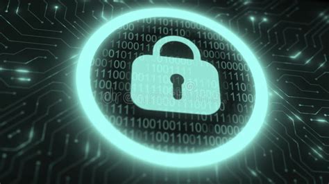 Cyber Security Concept Closed Lock Running Binary Code Circuit Grid