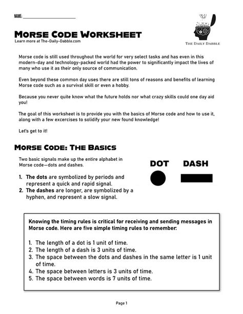 Printable Morse Code Practice Worksheet Download The Daily Dabble Practices Worksheets