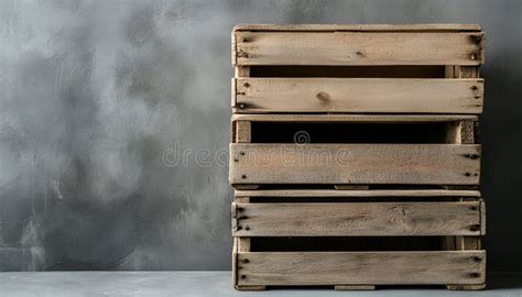 Wooden Crates On Grey Background Space For Text Stock Image Image Of