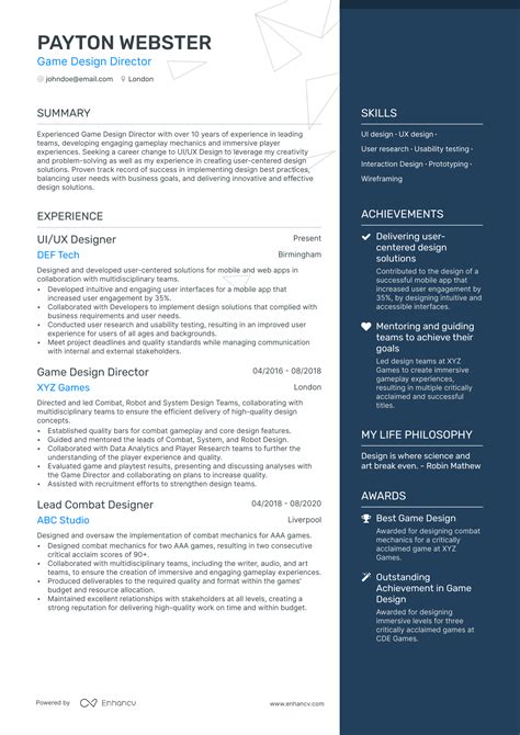 3 Game Design Cv Examples For 2024
