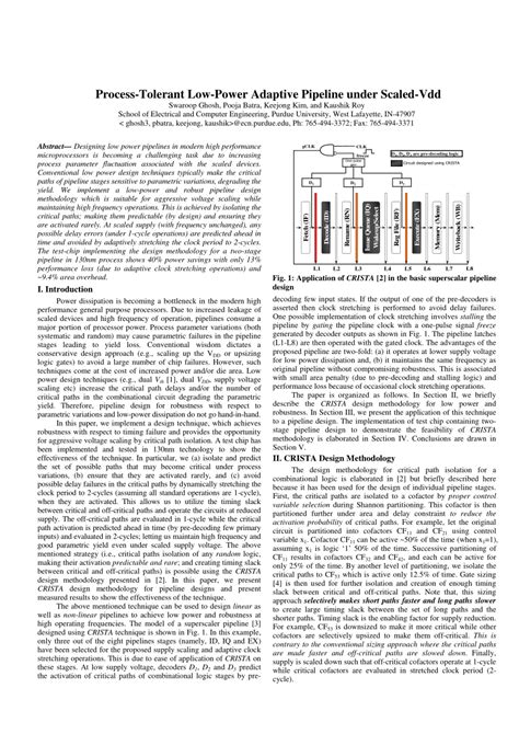 Pdf Process Tolerant Low Power Adaptive Pipeline Under Scaled Vdd