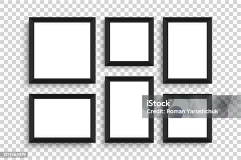 검은 색 벡터 프레임입니다 검은 색 프레임의 평평한 평신도 격리된 투명 배경에 프레임 모형 템플릿을 만듭니다 흑백 벡터 일러스트레이션 벽에 대한 스톡 벡터 아트 및 기타
