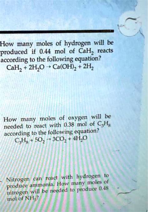 solved how many moles of hydrogen will be produced if 0 44 mol of cahz