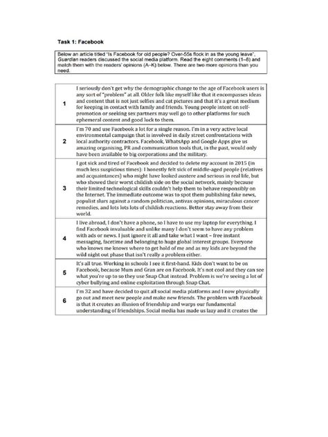 Reading Comprehension Facebook English Langauge 19nt Pdf