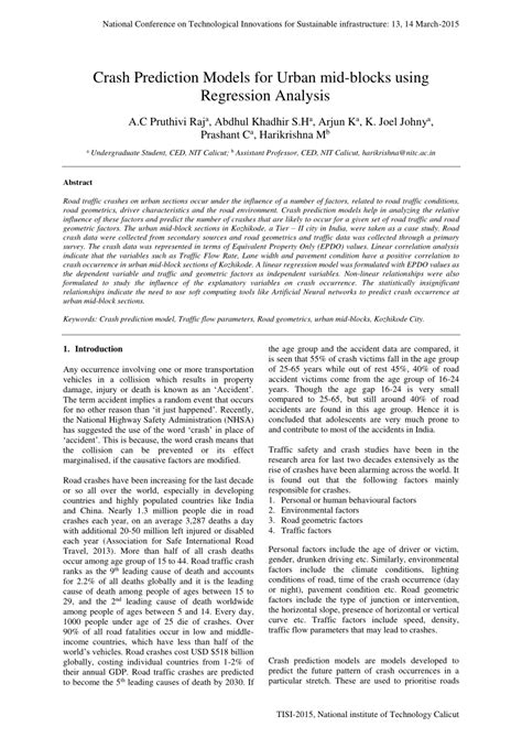 Pdf Crash Prediction Models For Urban Mid Blocks Using Regression Analysis
