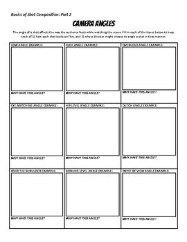 Film Study Camera Position And Angles Activity By Lindsay Boerger