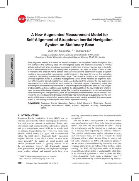 Pdf A New Augmented Measurement Model For Self Alignment Of Strapdown