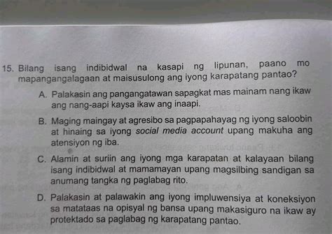 15 Bilang isang indibidwal na kasapi ng | StudyX