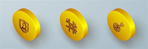 set isometric line chess tic tac toe game and classic dart board and