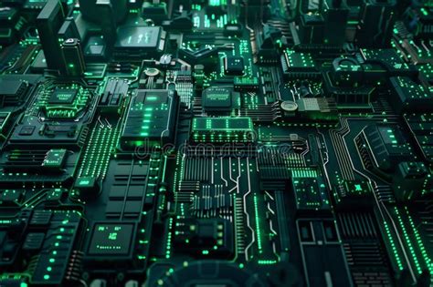 Close Up Macro Shot Of Printed Circuit Board With Computer Motherboard Component Microchip
