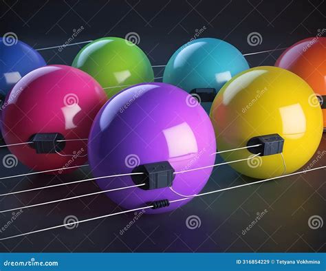 Communication And Connection Concept With Color Spheres Connected By Wires Stock Image Image