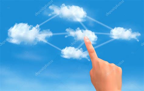Cloud Computing Concept Hand Touching Connected Clouds Vector Stock Vector Image By Almoond