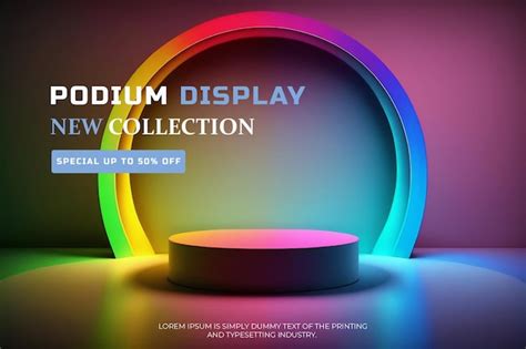 제품 프레젠테이션을 위한 다채로운 연단 무대 디스플레이 목업 제품 디스플레이를 위한 네온 장면 프리미엄 Psd 파일