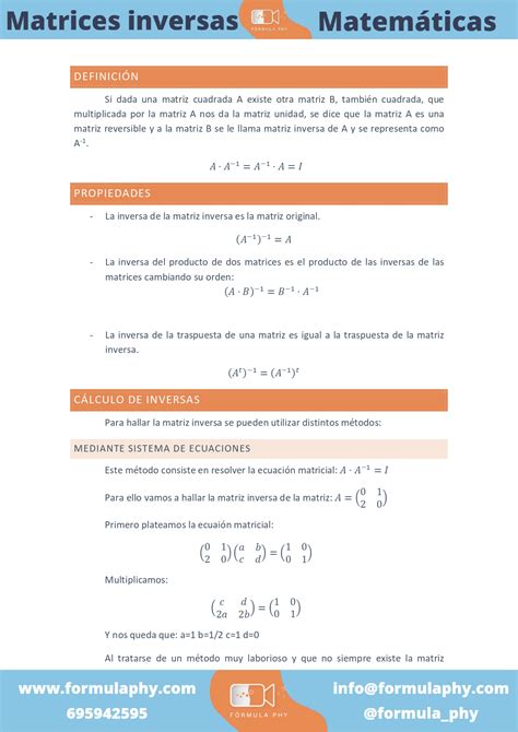 Resumen Matrices Inversas Fórmula Phy