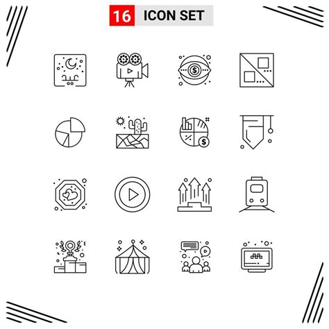 Mobile Interface Outline Set Of 16 Pictograms Of Chart Design Video Cross Money Editable Vector
