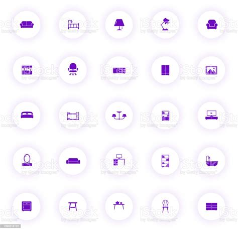 보라색 그림자가있는 밝은 둥근 버튼에 가구 보라색 색상 벡터 아이콘 웹 모바일 앱 Ui 디자인 및 인쇄용 가구 아이콘 세트 0명에 대한 스톡 벡터 아트 및 기타 이미지