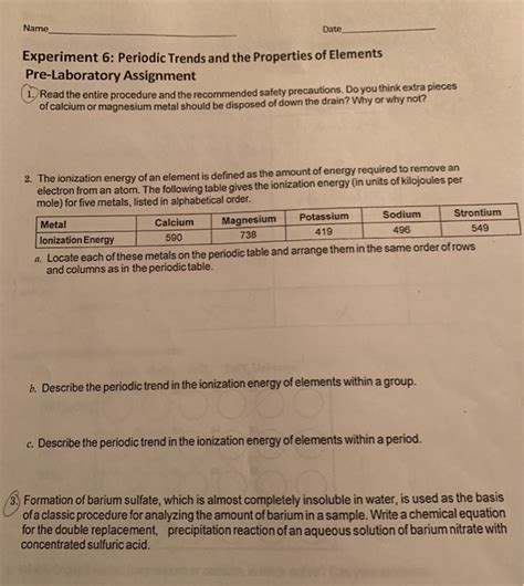 name date experiment 6 periodic trends and the