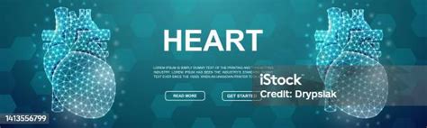 프로모션 배너에 대한 심장 다각형 기호 수평 로우 폴리 포스터 일러스트레이션 심장학 내부 장기 디자인 템플릿 일러스트 개념 3차원 형태에 대한 스톡 벡터 아트 및 기타