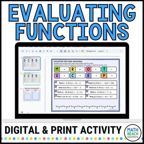 Evaluating Functions Using Function Notation Activity Print And Digital