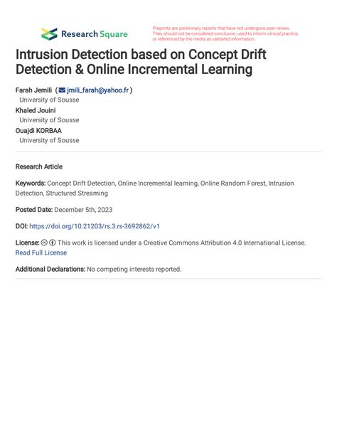 PDF Intrusion Detection Based On Concept Drift Detection Online Incremental Learning