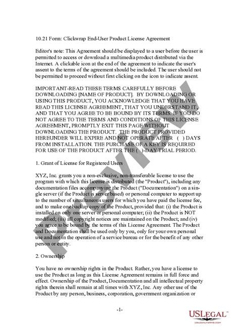 Massachusetts Clickwrap End User Product License Agreement Us Legal Forms