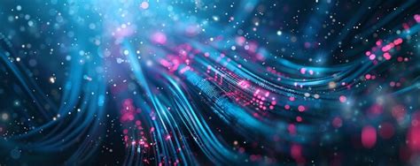 Abstract Digital Data Stream Flowing Through Cyberspace With Glowing Blue And Pink Particles